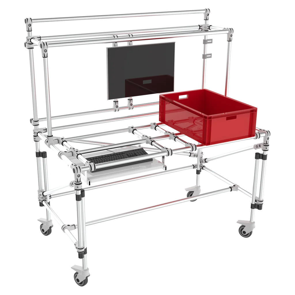Tubular workstation with height adjuster