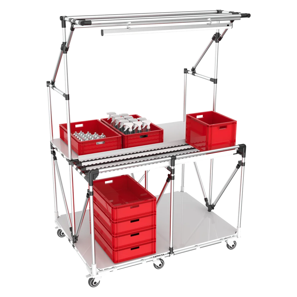 Workbench with integrated conveyor