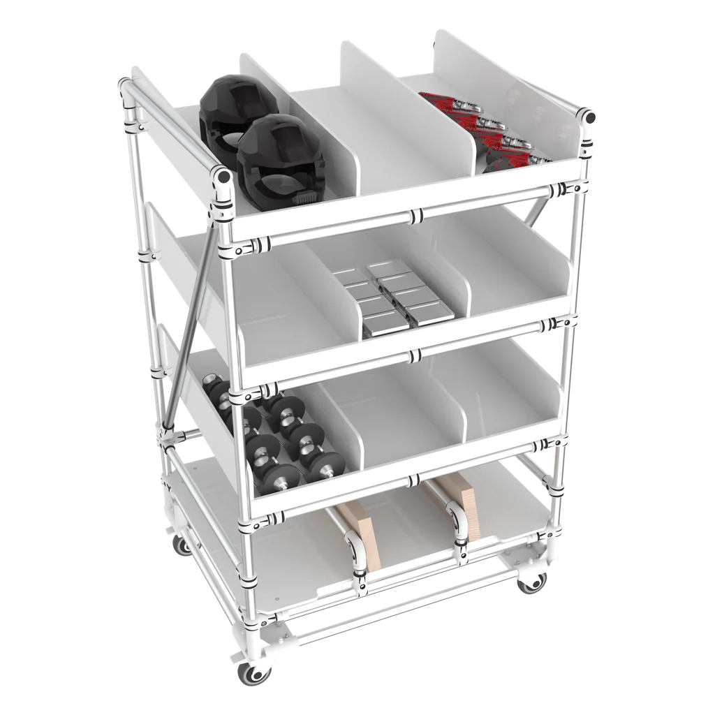 Stand with compartments and vertical storage